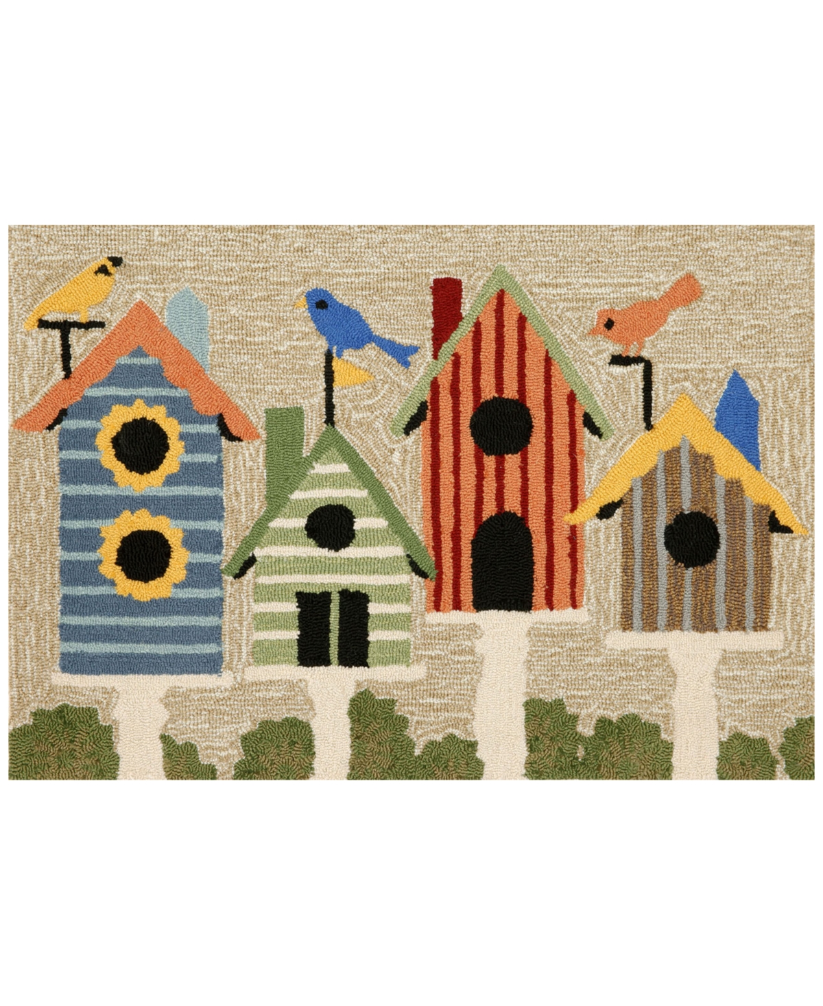 Liora Manne Front Porch Indoor/Outdoor Birdhouses Multi 2 x 3 Area Rug