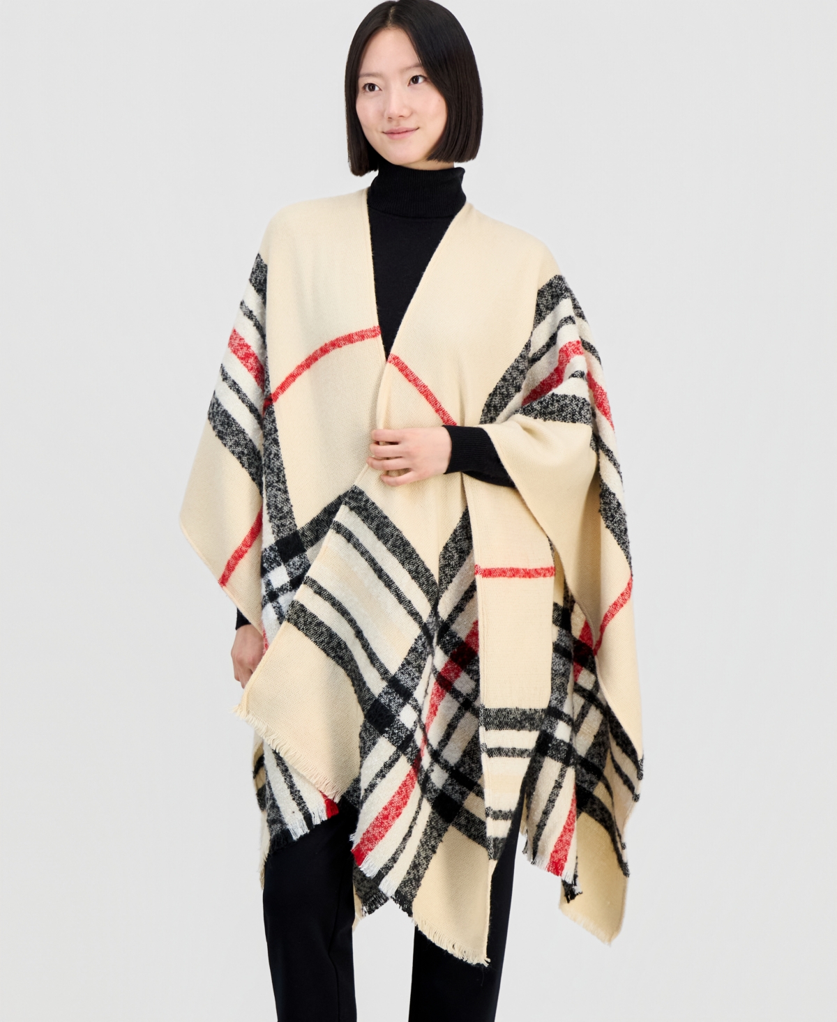 Click here for Fraas Plaid Boucle Ruana Wrap - Beige prices