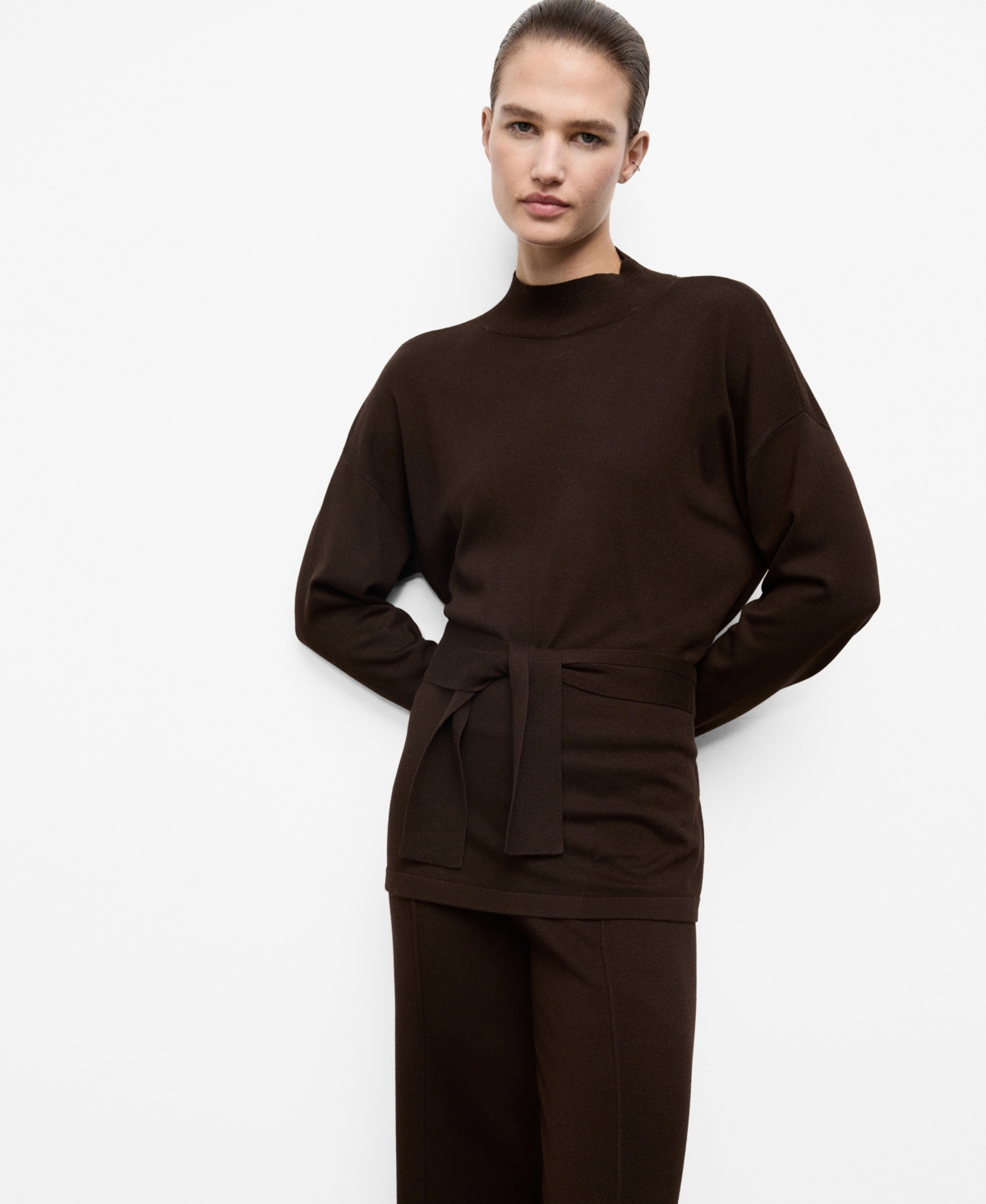 Click here for Mango Womens Knot Detail Sweater - Chocolate prices