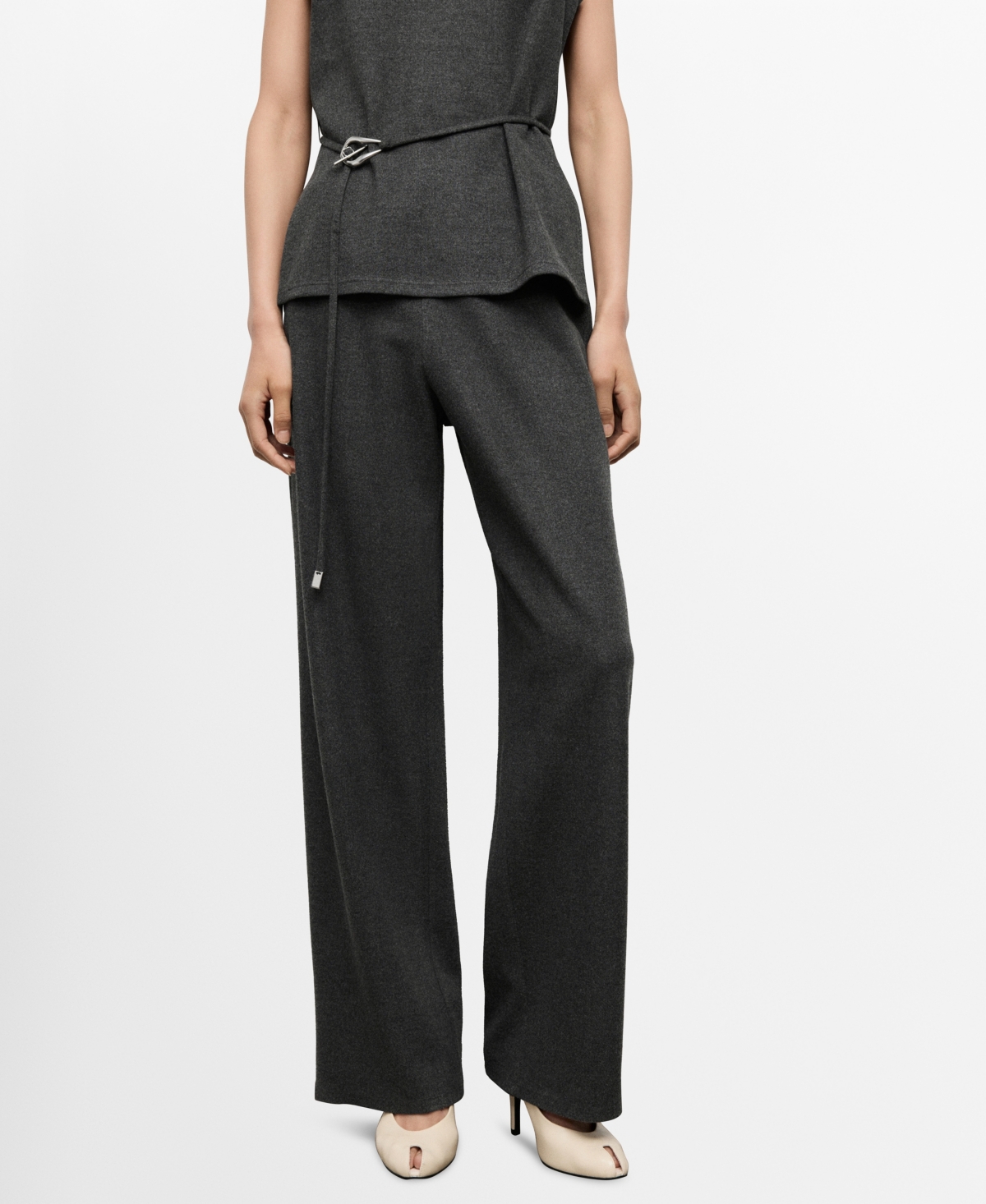 Click here for Mango Womens Elastic Waist Straight-Fit Pants - Me... prices