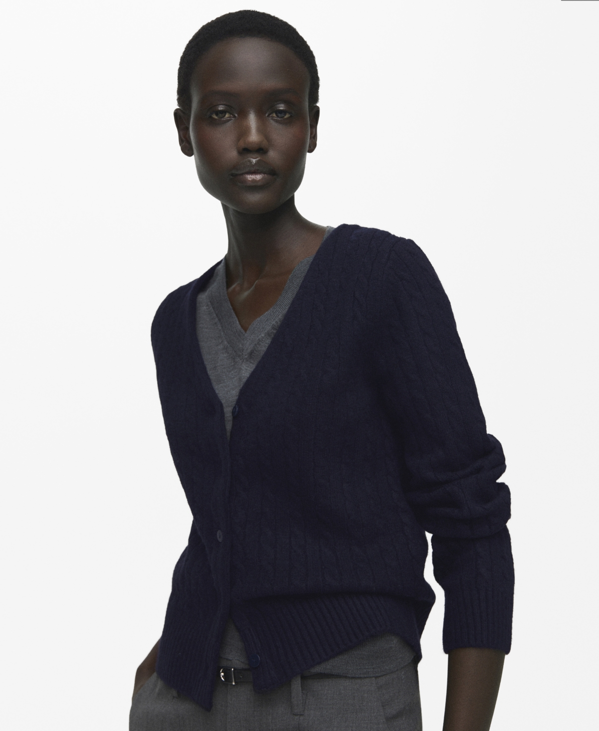 Click here for Mango Womens Knitted Braided Cardigan - Dark Navy prices