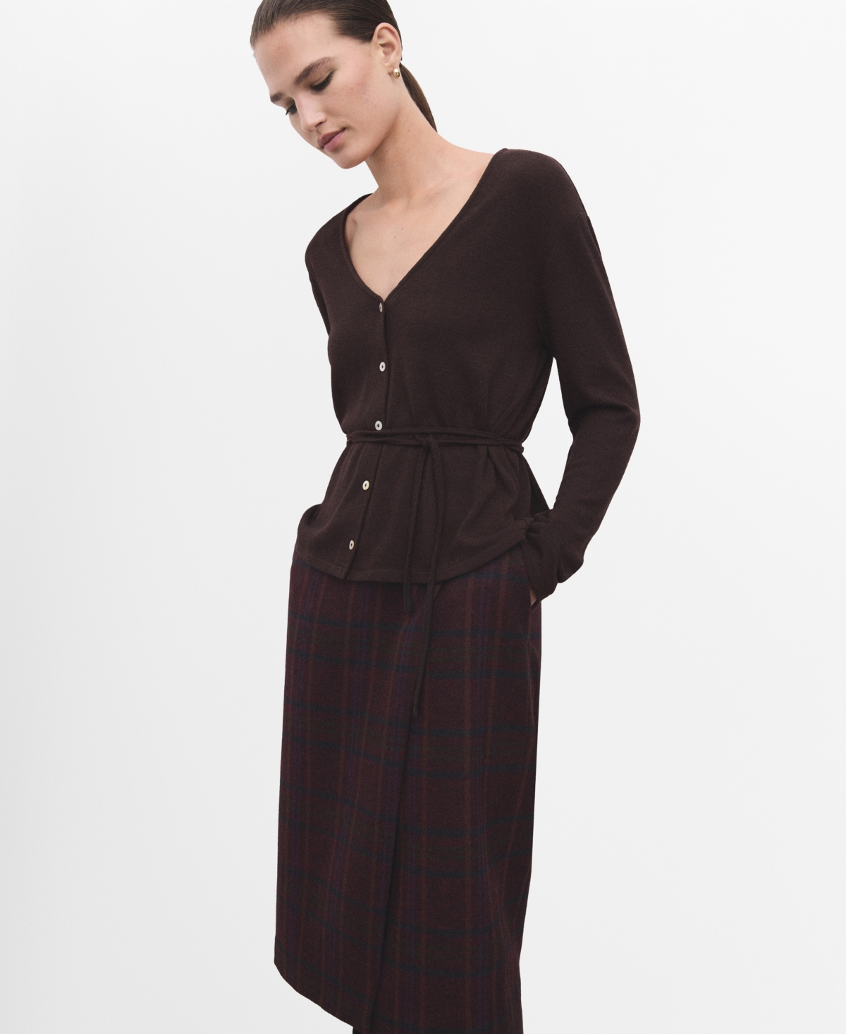 Click here for Mango Womens Bow Knitted Cardigan - Brown prices