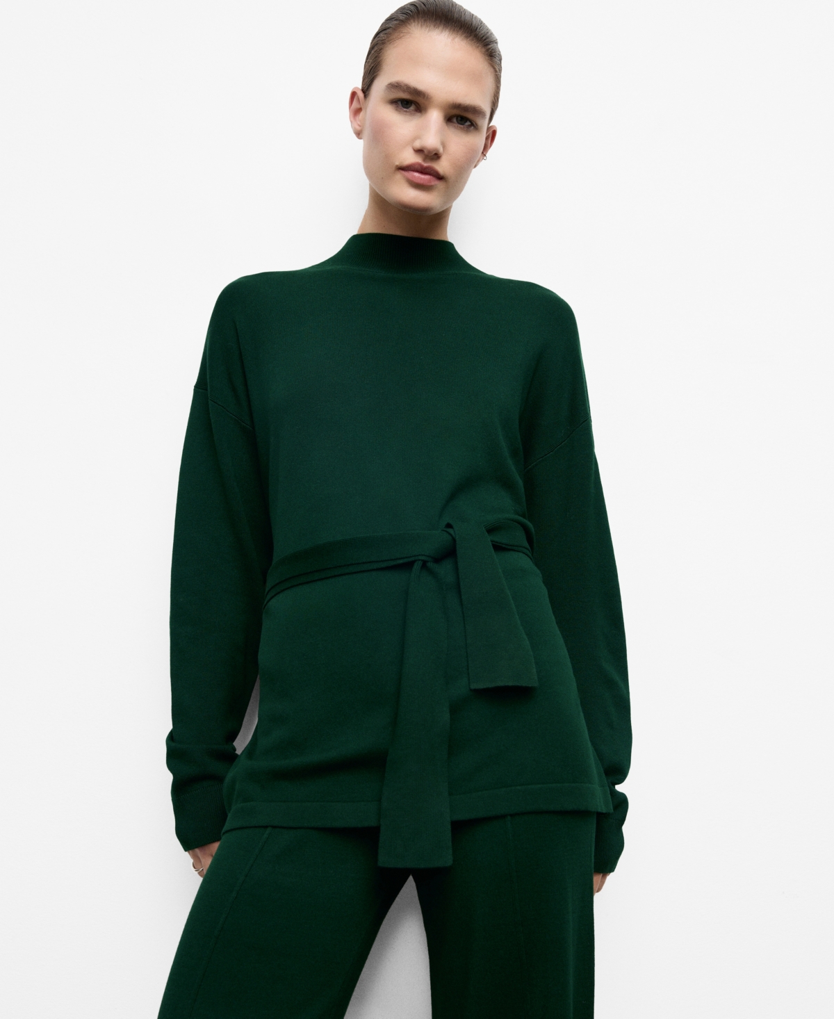 Click here for Mango Womens Knot Detail Sweater - Dark Green prices