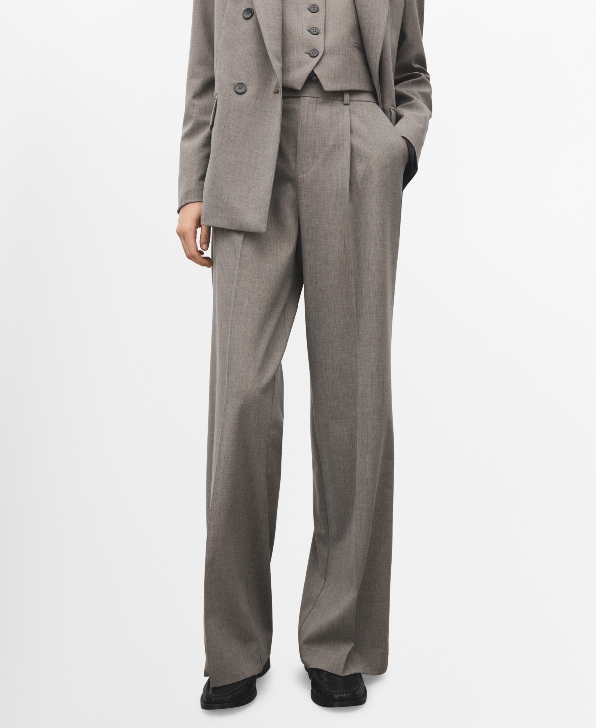 Click here for Mango Womens Straight Wool-Blend Suit Pants - Grey prices