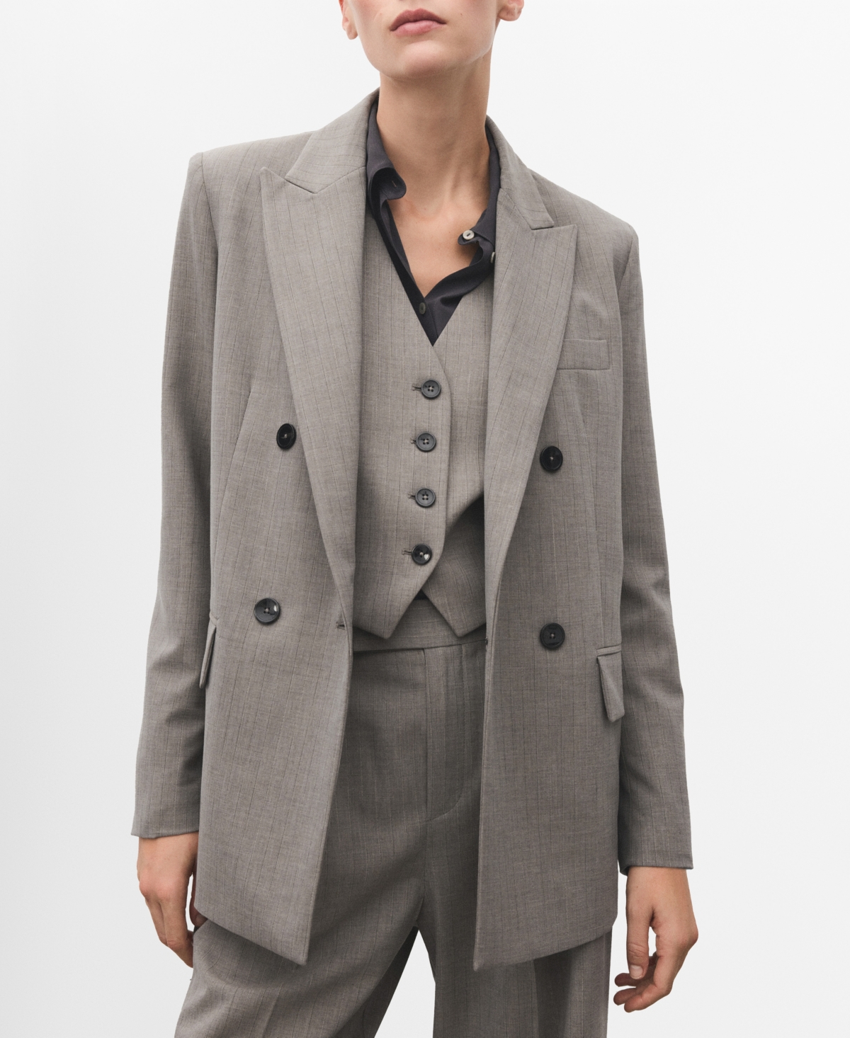 Click here for Mango Womens Double-Breasted Wool Blend Blazer - G... prices