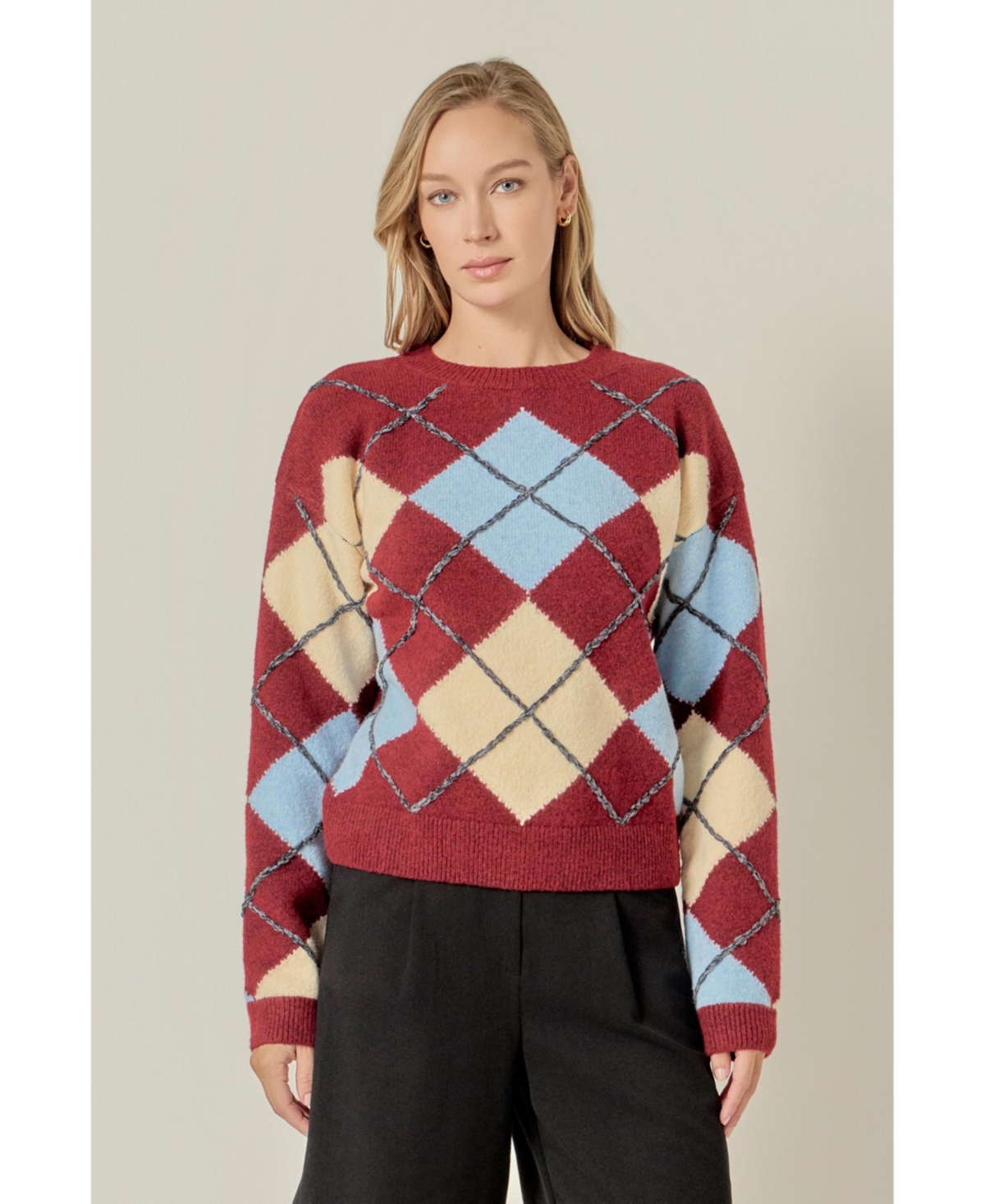 Click here for English Factory Womens Argyle Sweater - Burgundy m... prices