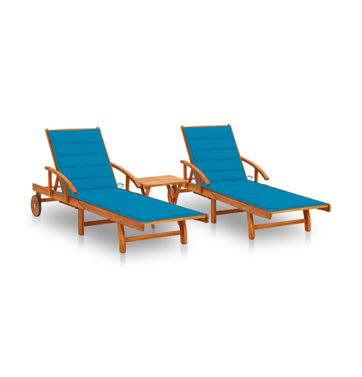 Click here for vidaXL Sun Lounger Blue cushions  Natural wood prices