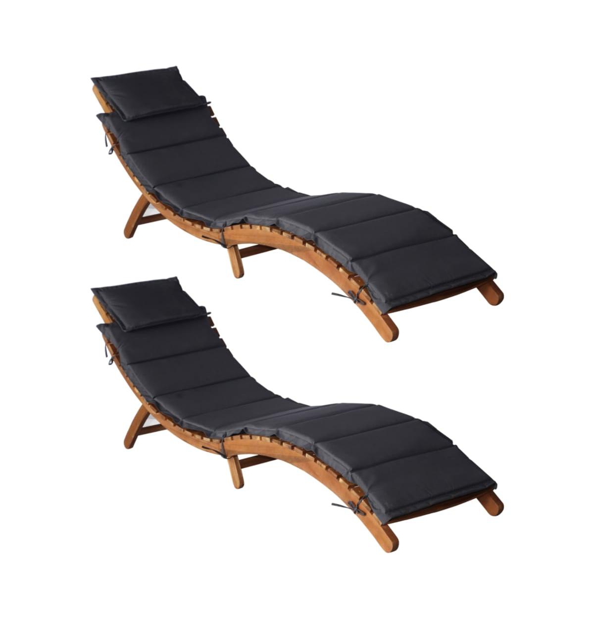 Click here for Sun Lounger Set of 2 Dark grey Solid acacia wood S... prices