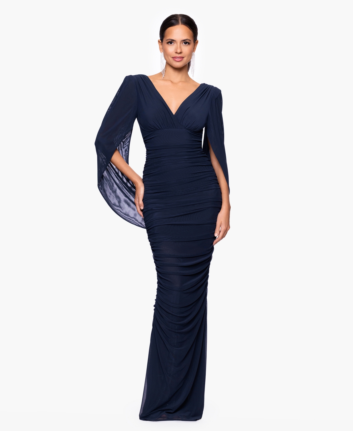 Click here for Betsy & Adam Womens Mesh Cape V-Neck Gown Dress -... prices