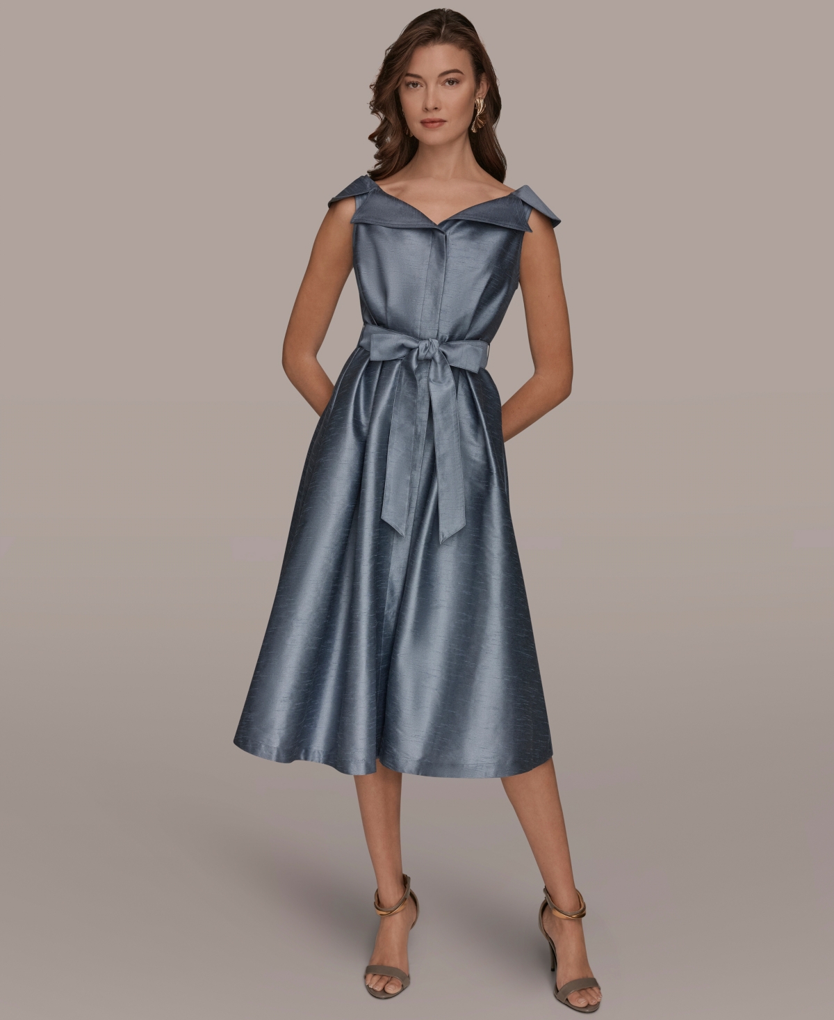 Click here for Donna Karan New York Womens V-Neck Belted Midi Dre... prices