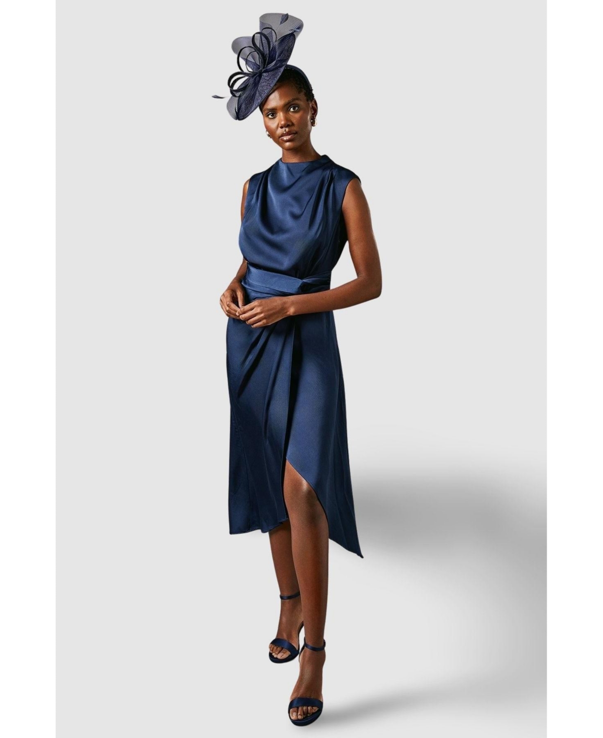 Click here for Coast Womens Satin Twist Waist Midi Dress - Navy prices