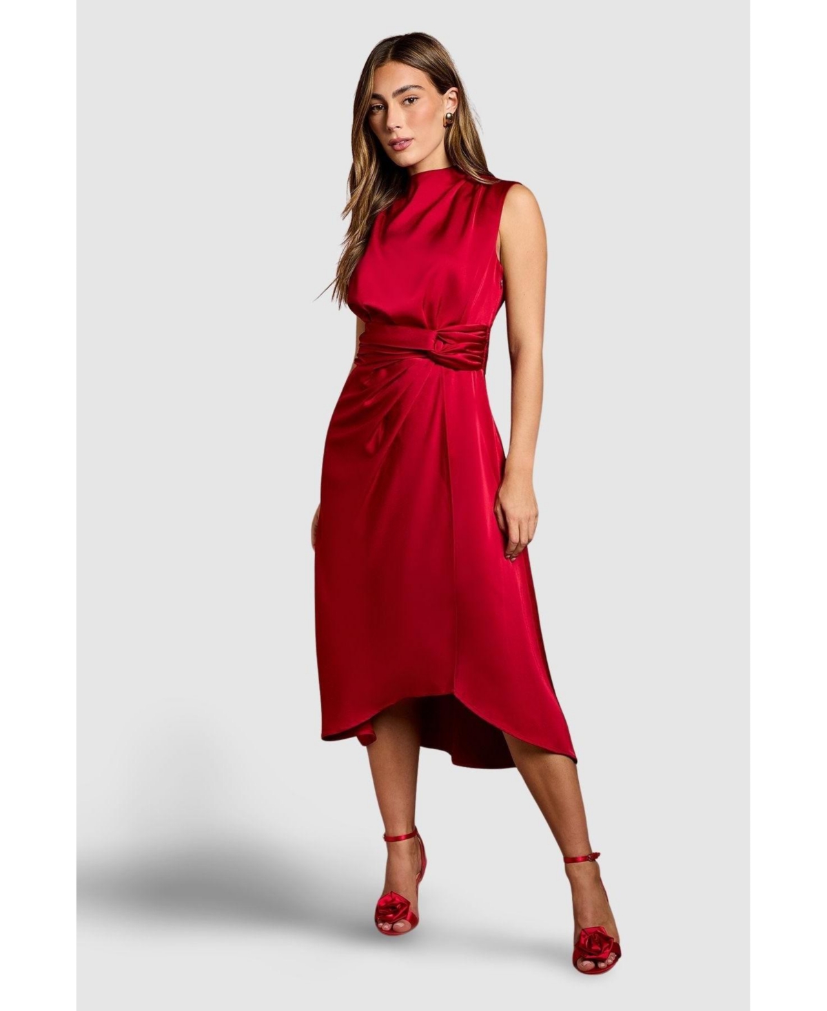 Click here for Coast Womens Satin Twist Waist Midi Dress - Red prices
