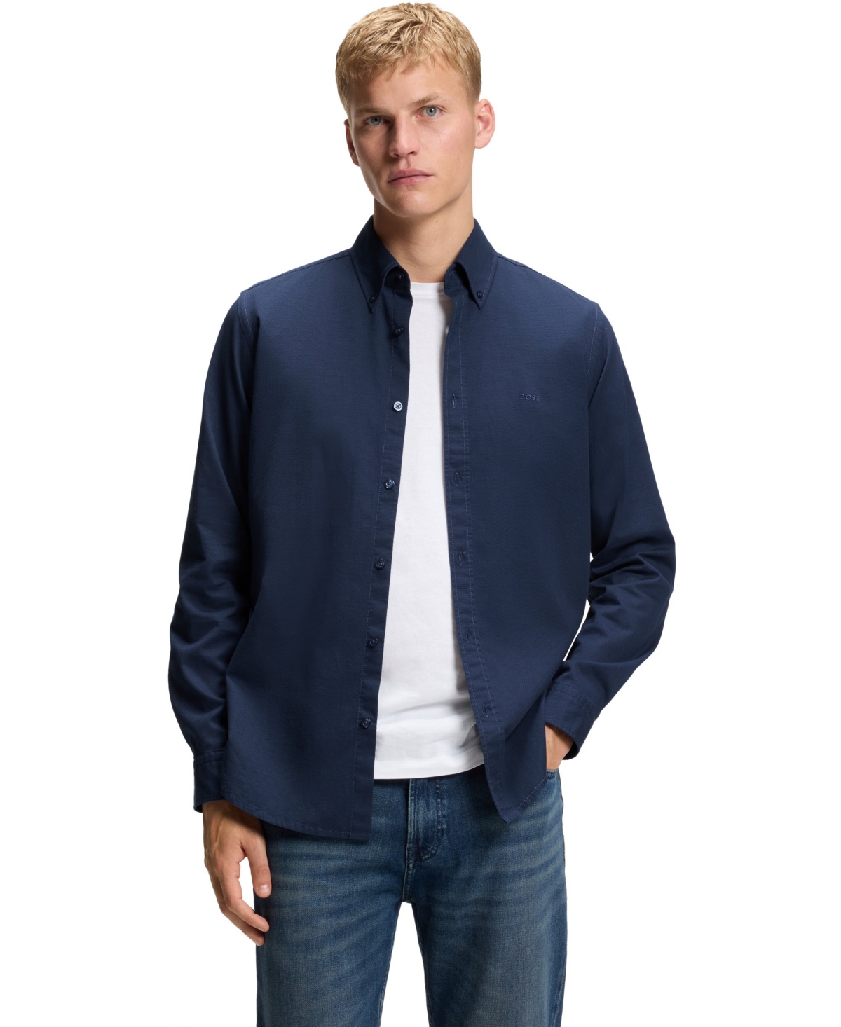 Click here for Boss by Hugo Boss Mens Stretch-Cotton Dobby Regula... prices