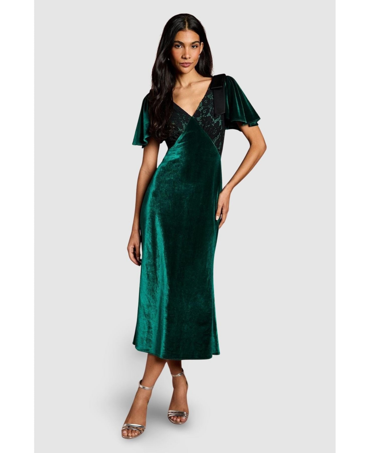 Click here for Coast Womens Velvet Lace Mix Short Sleeve Midi Dre... prices