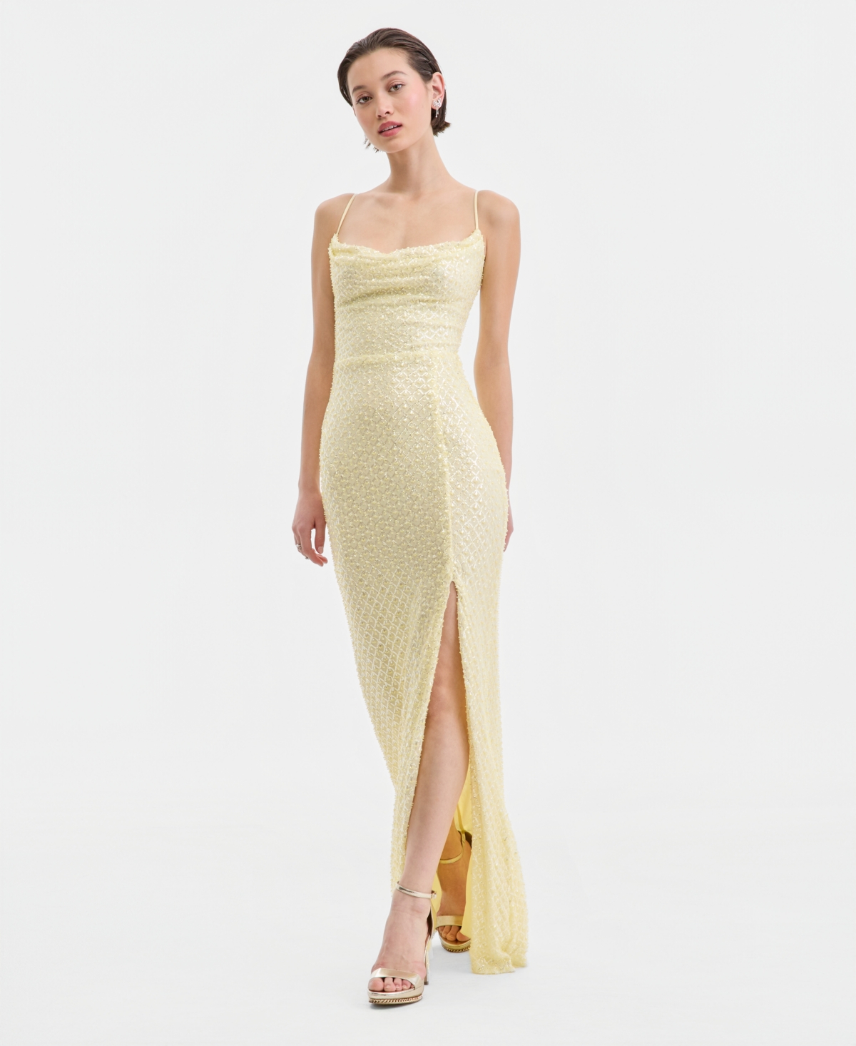 Click here for B Darlin Juniors Beaded V-Neck Lace-Up-Back Gown -... prices