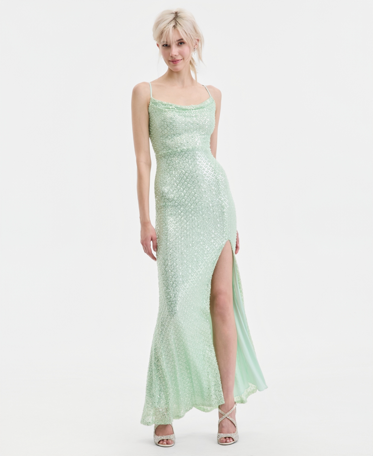 Click here for B Darlin Juniors Beaded V-Neck Lace-Up-Back Gown -... prices