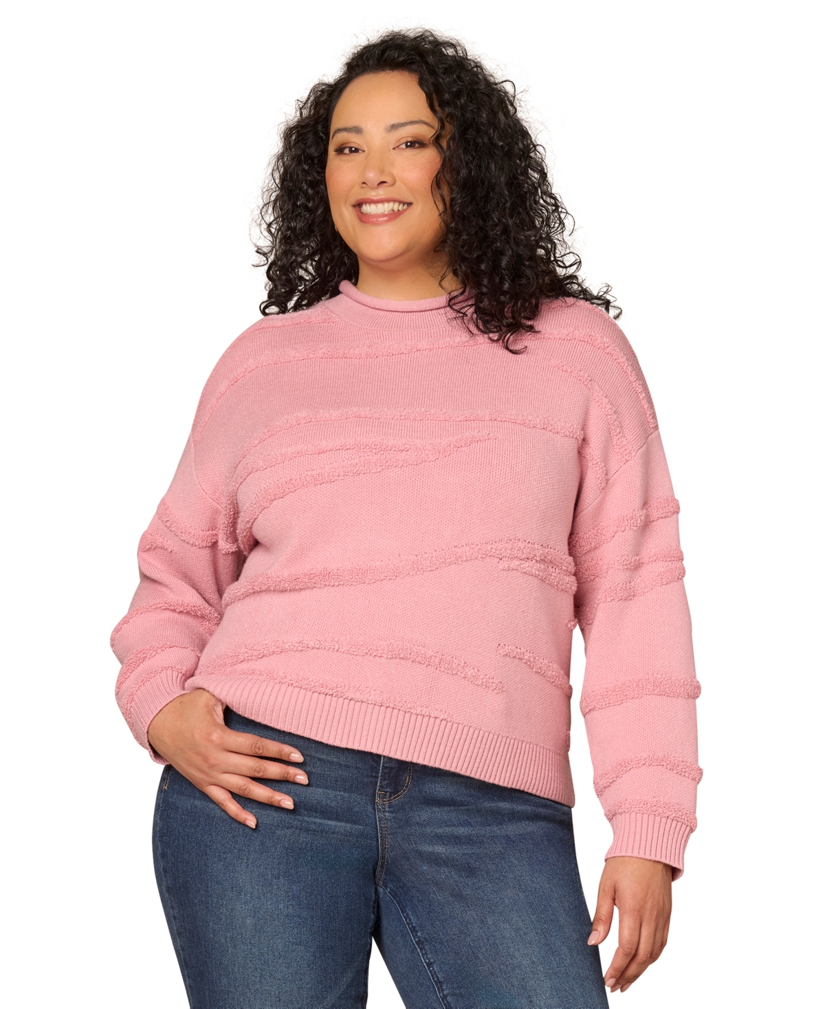 Click here for Democracy Plus Size Striped Rolled Neck Sweater -... prices