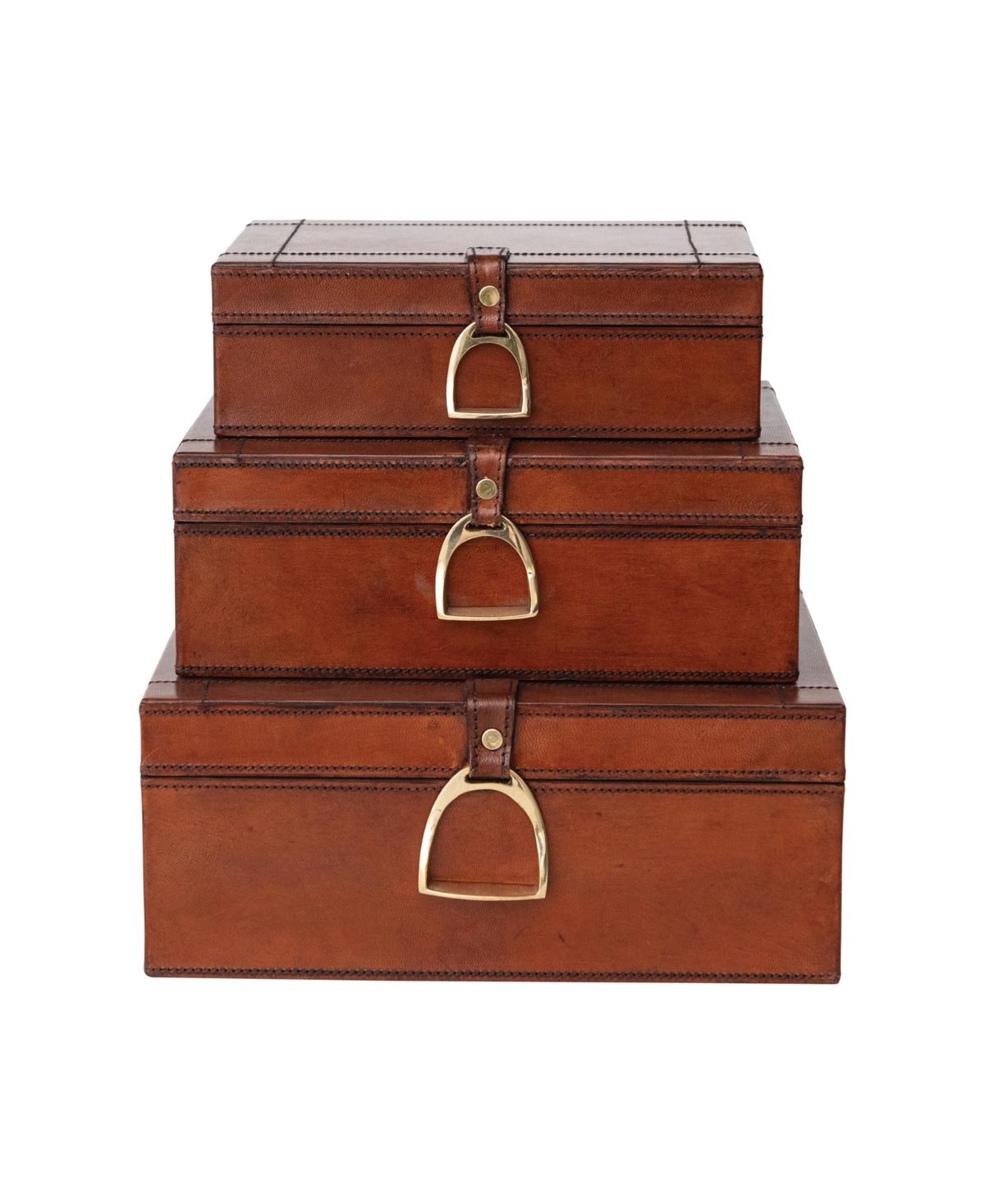 Click here for Storied Home 3-Piece Wood and Leather Nesting Boxe... prices