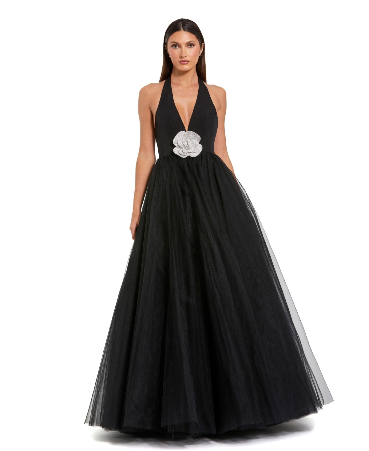 Click here for Mac Duggal Womens Jersey Halter Ballgown with Tull... prices