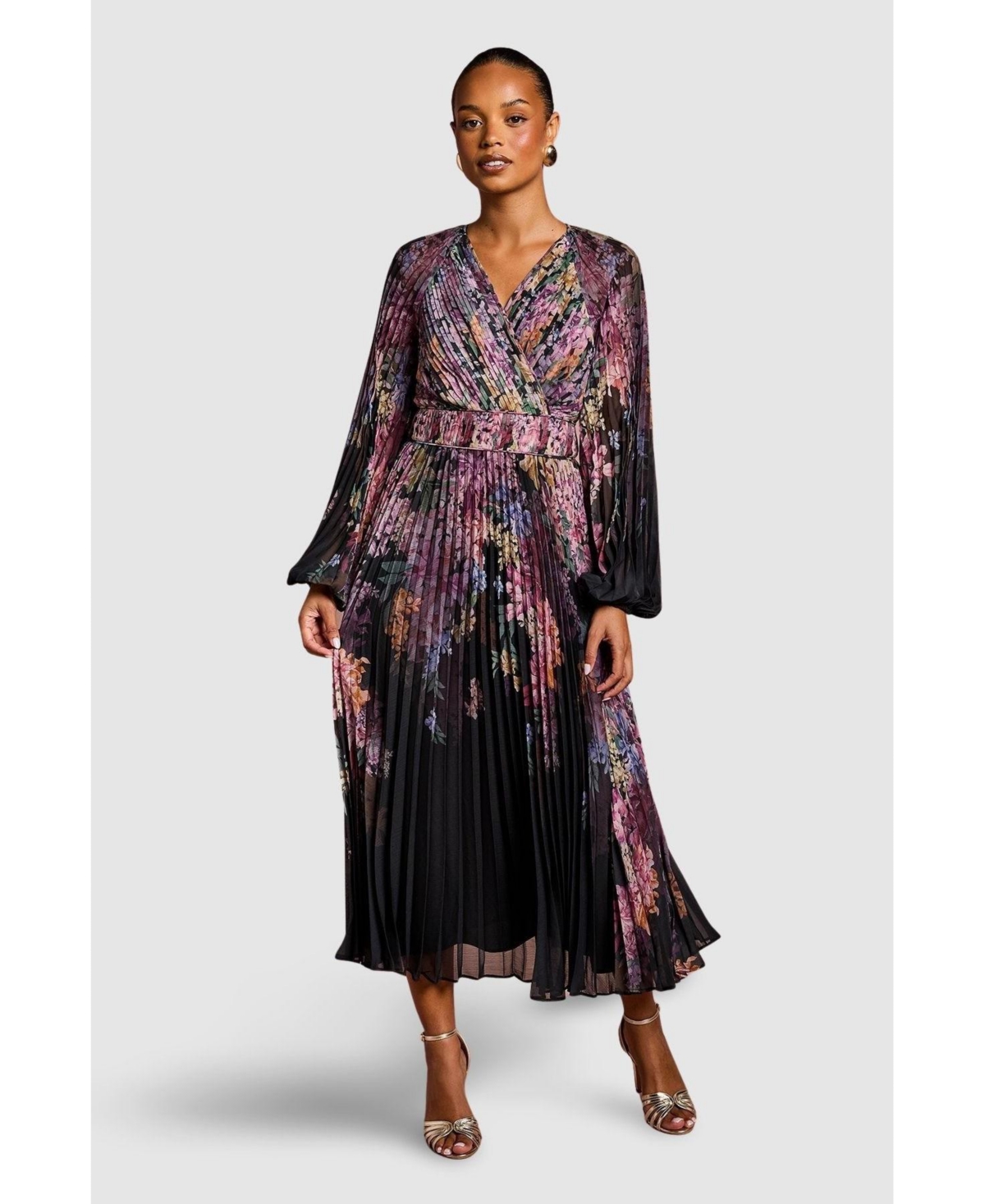 Click here for Coast Womens Printed Pleated Wrap Dress - Black prices