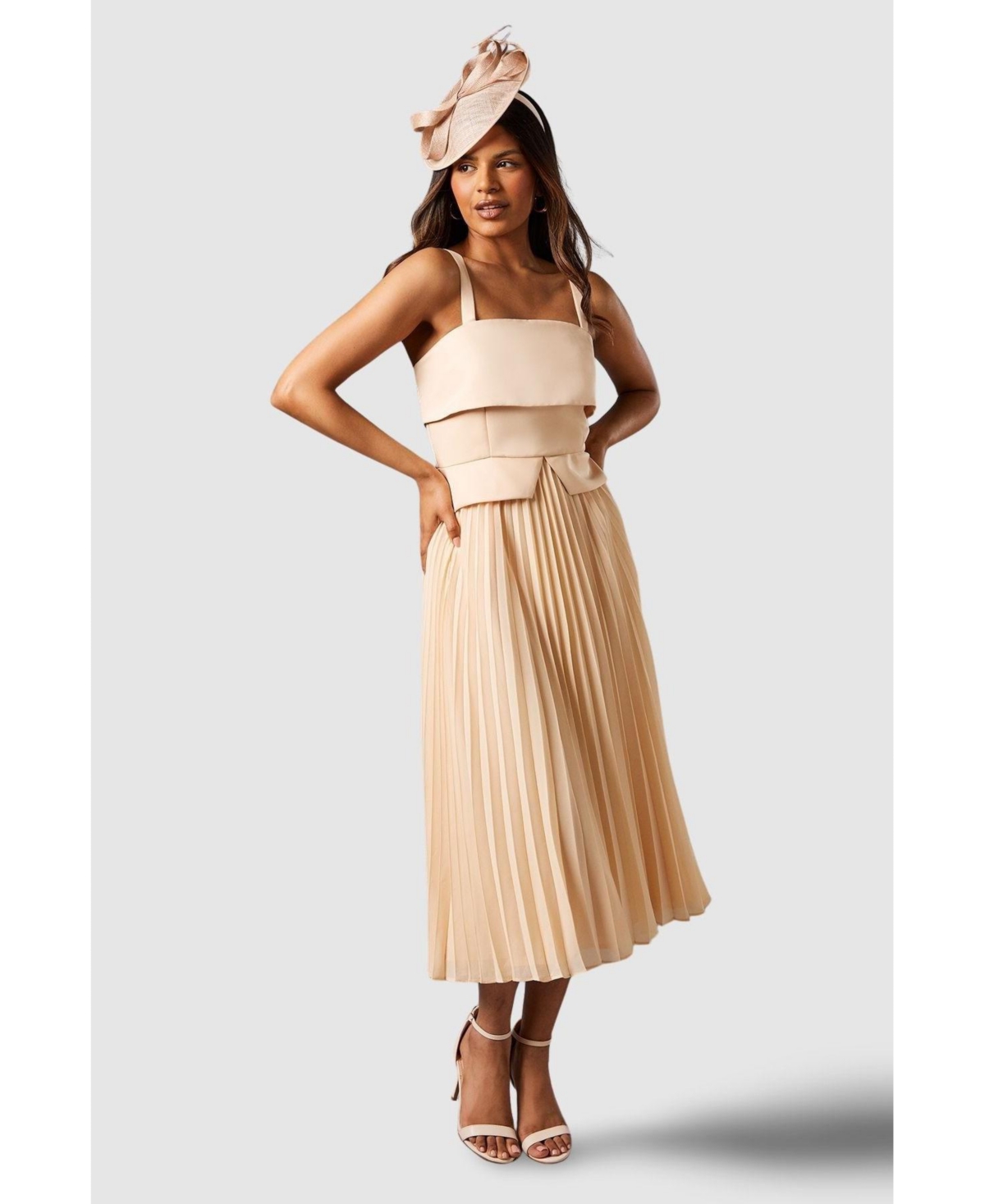 Click here for Coast Womens Square Neck Midi Dress - Champagne prices