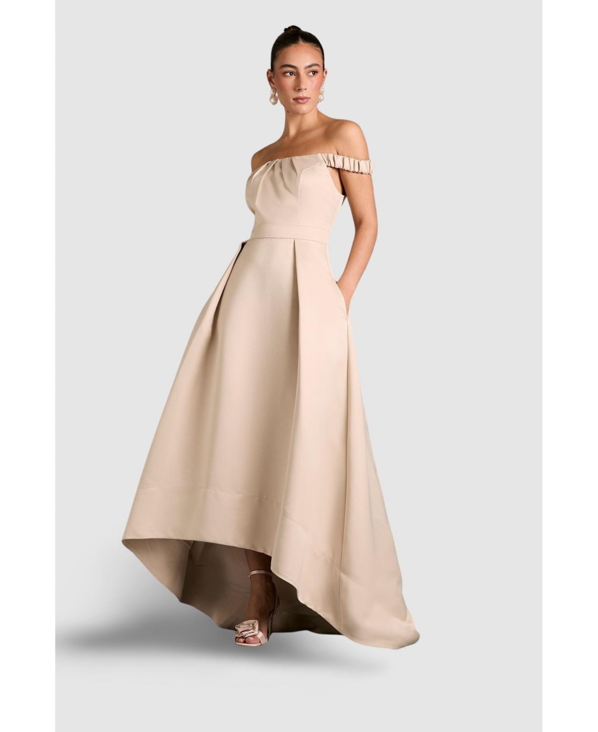 Click here for Coast Womens Bardot Fit & Flare Hi-Low Maxi Dress... prices