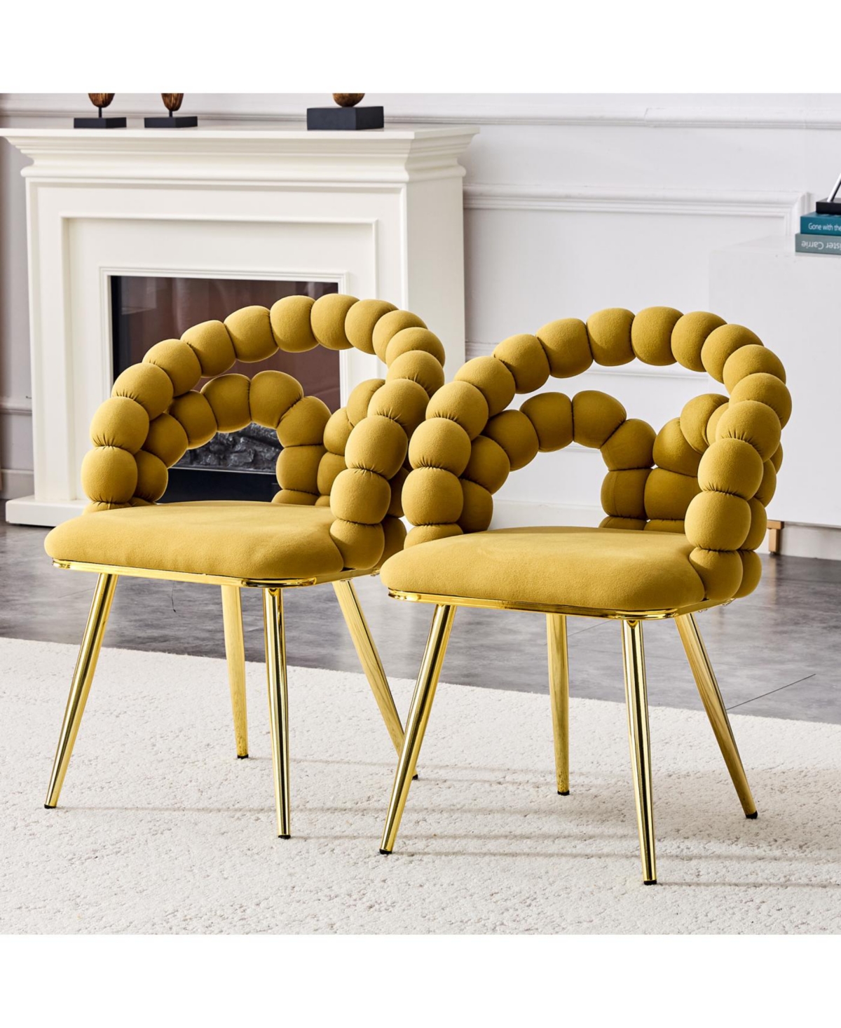 Click here for Streamdale Set of 2 Yellow Velvet Dining Chairs wi... prices