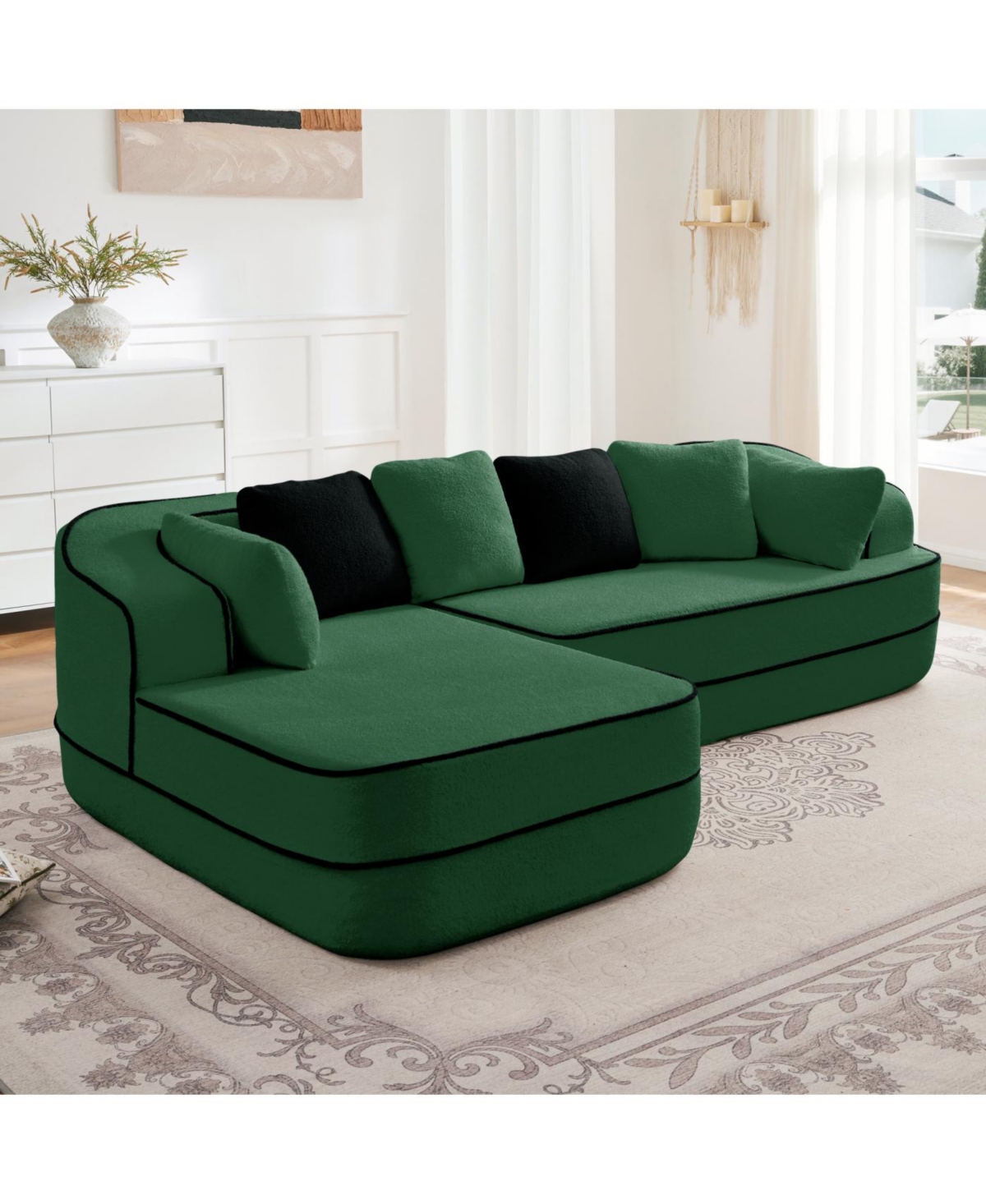 Click here for Streamdale Green L-Shaped Teddy Fabric Sofa with C... prices