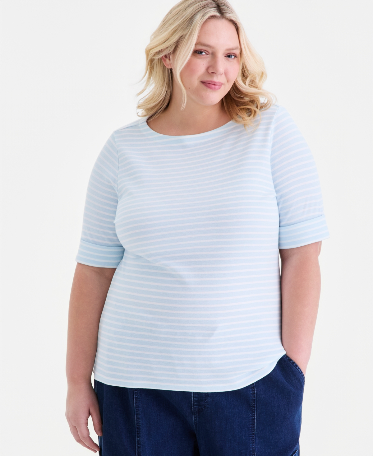 Click here for Style & Co Plus Size Boat-Neck Elbow Sleeve Cotton... prices