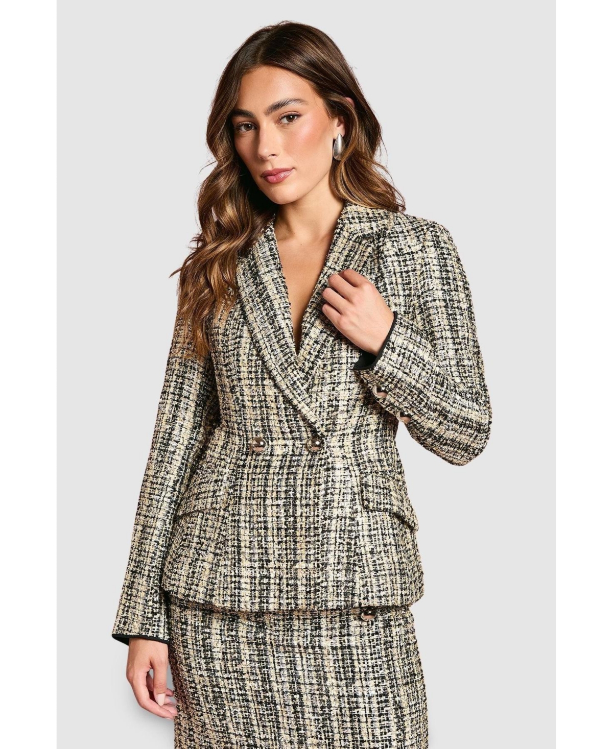 Click here for Coast Womens Sequin Tweed Fitted Blazer - Mono prices
