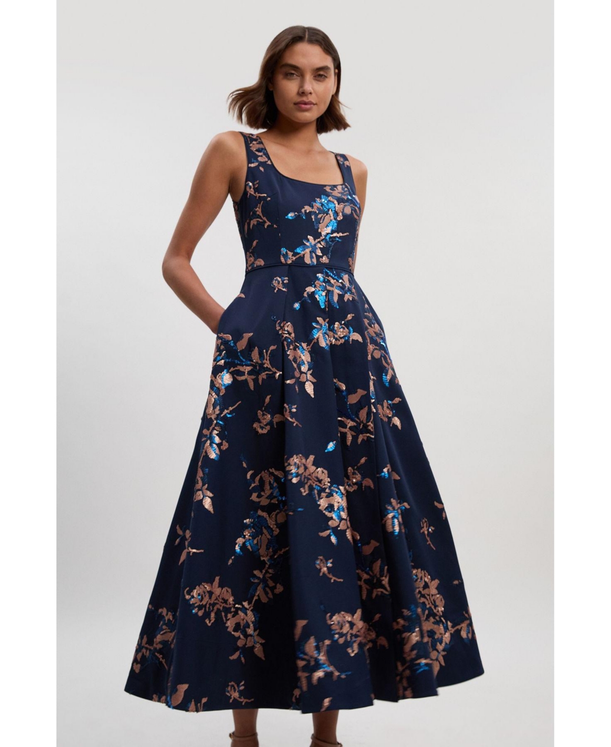 Click here for Karen Millen Womens Satin Sequin Prom Dress - Navy prices