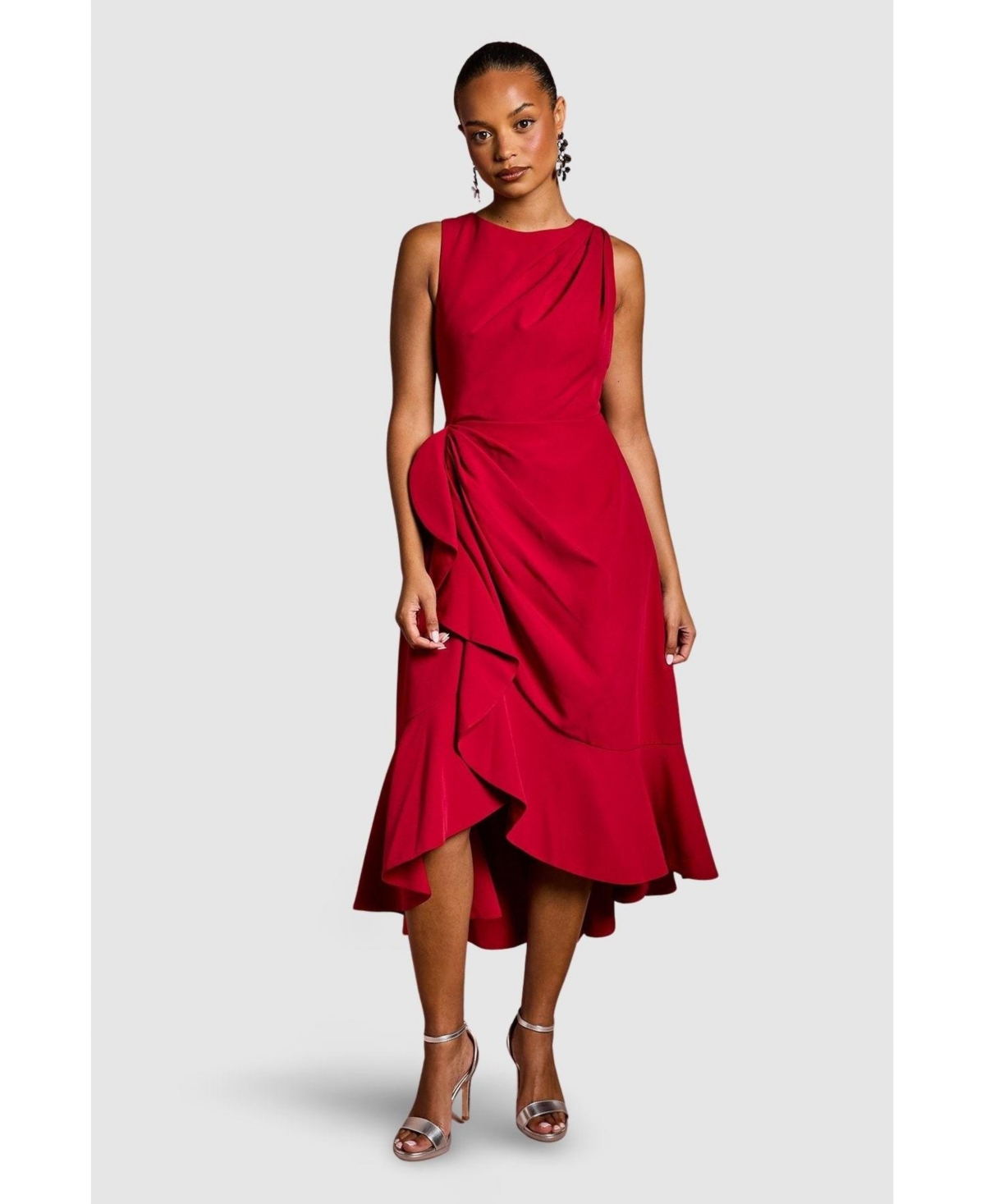 Click here for Coast Womens Crepe Ruffle Low Back Dress - Berry prices