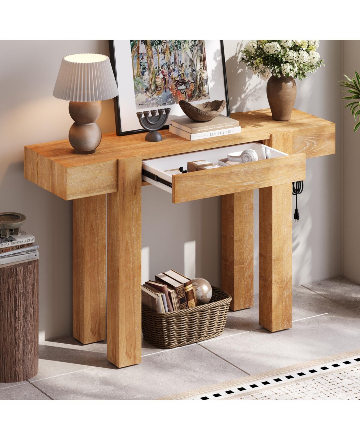 Click here for Streamdale Rustic Minimalist Console Table with Hi... prices
