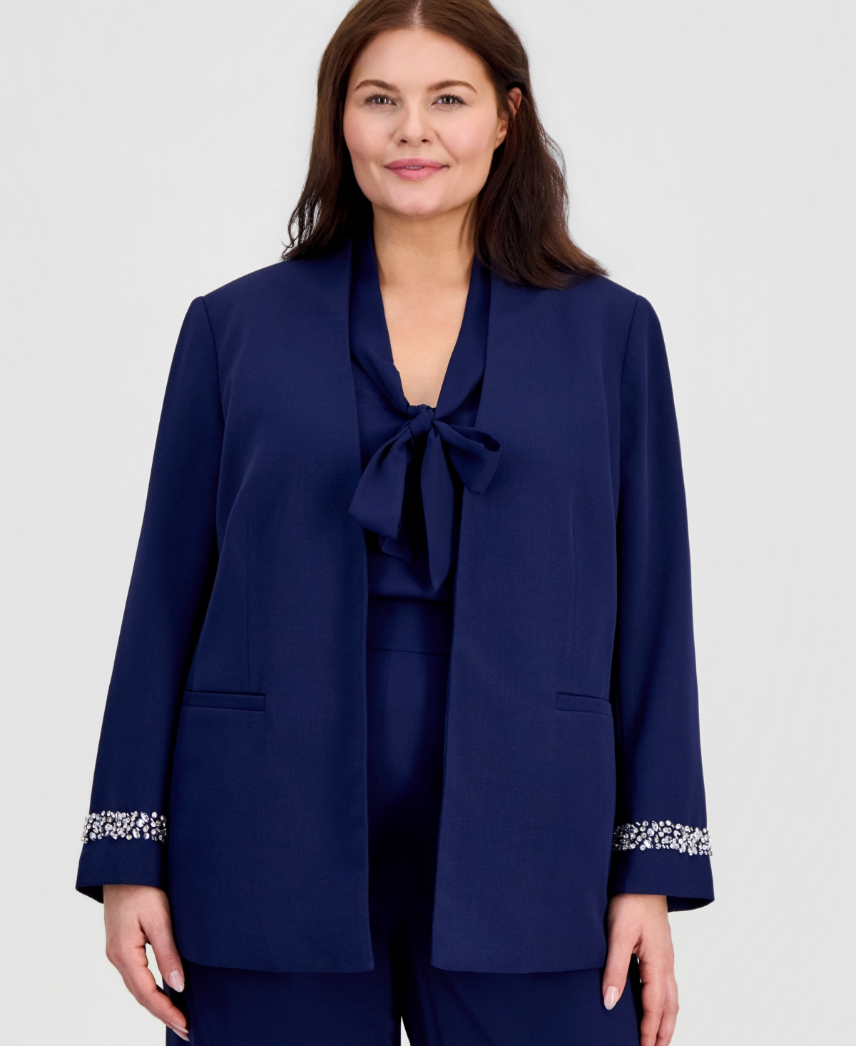 Click here for Kasper Plus Size Collarless Open-Front Jacket - Ka... prices