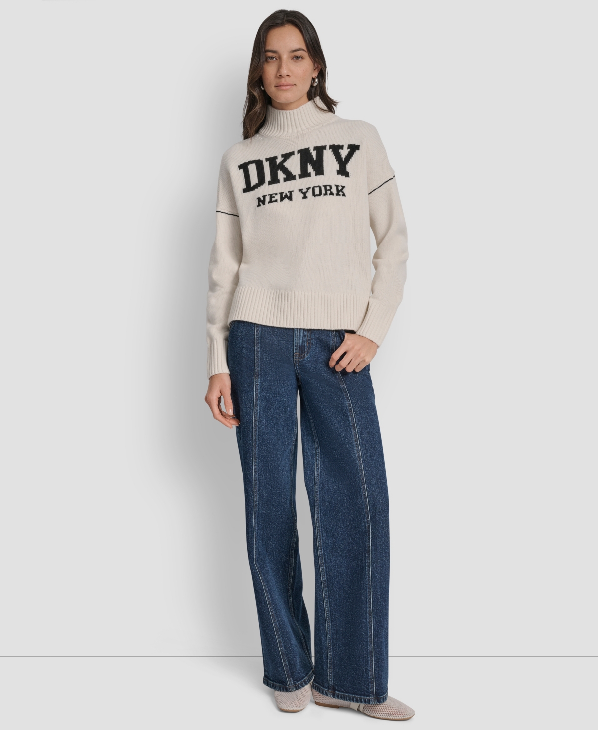 Click here for Dkny Jeans Womens Intarsia Logo Turtleneck Sweater... prices