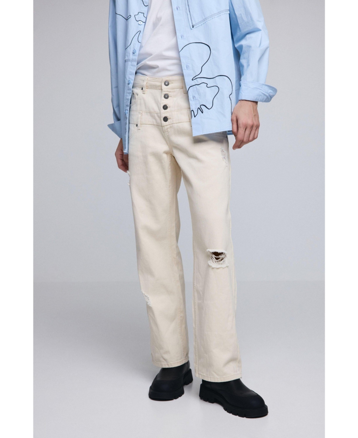Click here for Desigual Mens Double-waist ripped pants - Off whit... prices