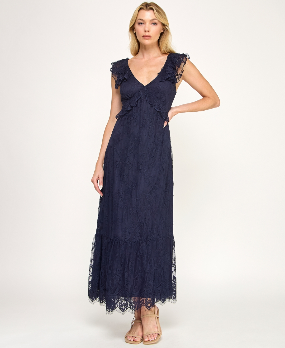 Click here for Trixxi Juniors V-Neck Ruffle Bust Lace Midi Dress... prices