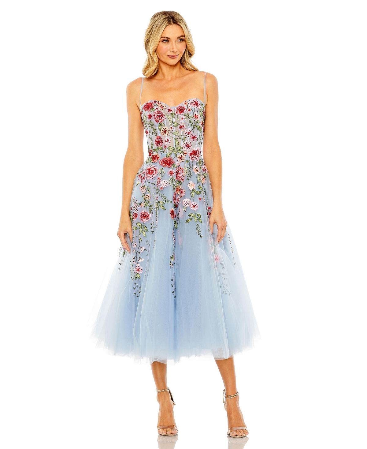 Click here for Mac Duggal Womens Bustier Embroidered Floral A-Lin... prices
