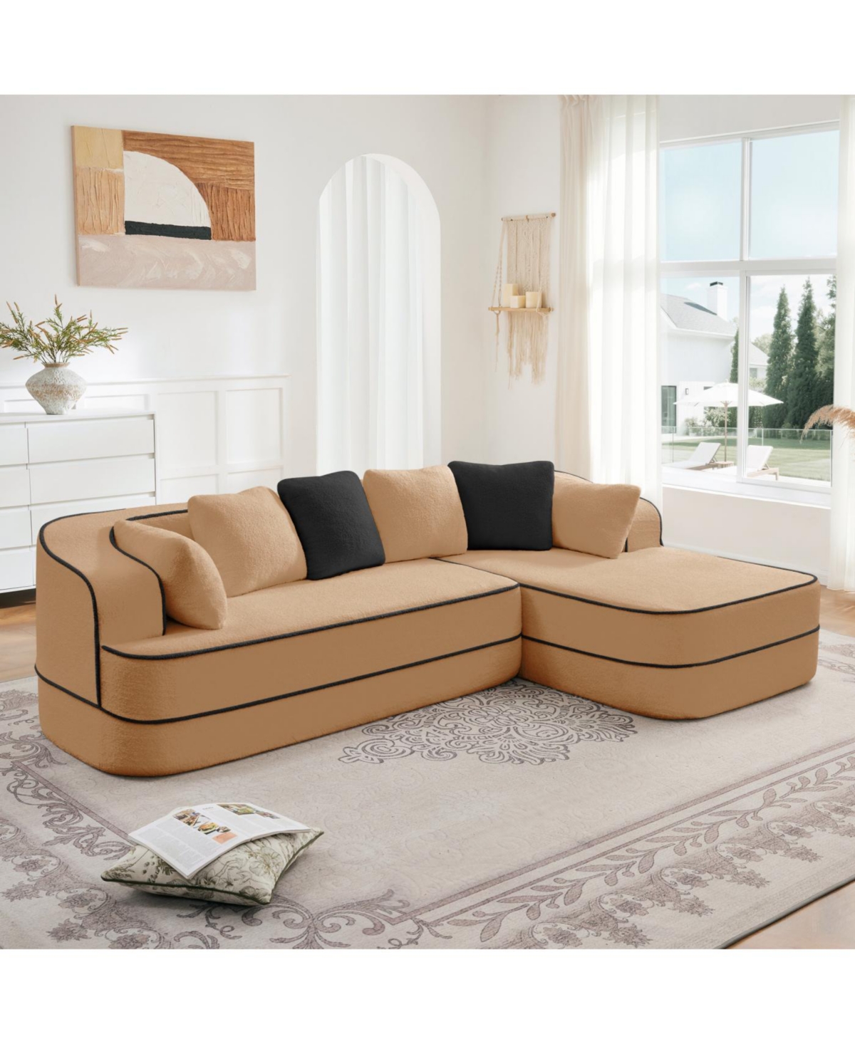 Click here for Streamdale Furniture Camel Teddy Fabric L-Shaped C... prices