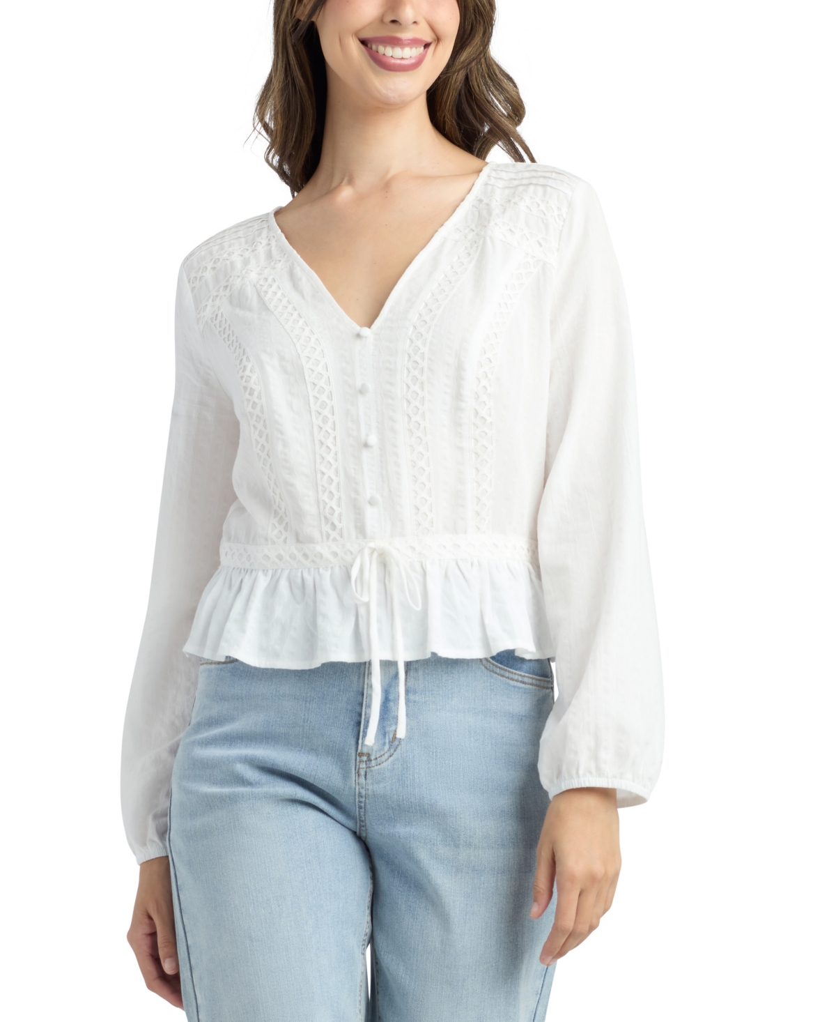 Click here for Bcx Womens Solid Dobby Long-Sleeve Top - Off White prices