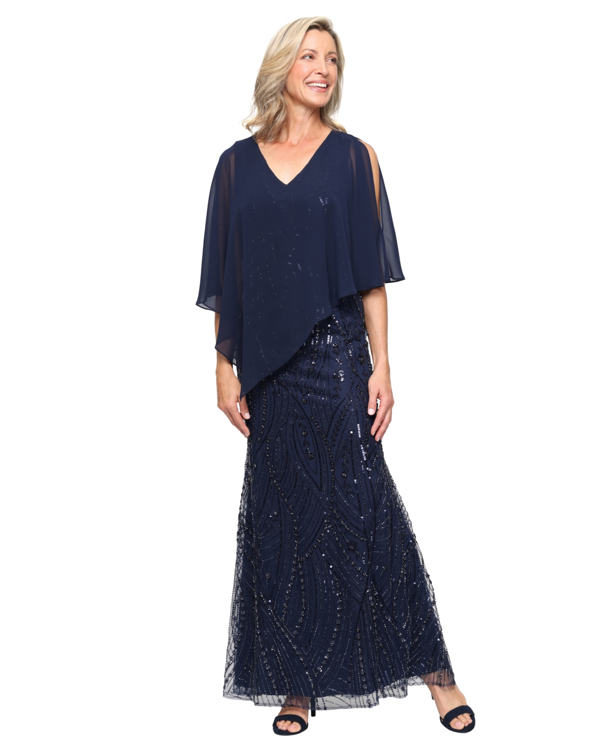 Click here for Sl Fashions Womens V-Neck Beaded Gown - Navy prices