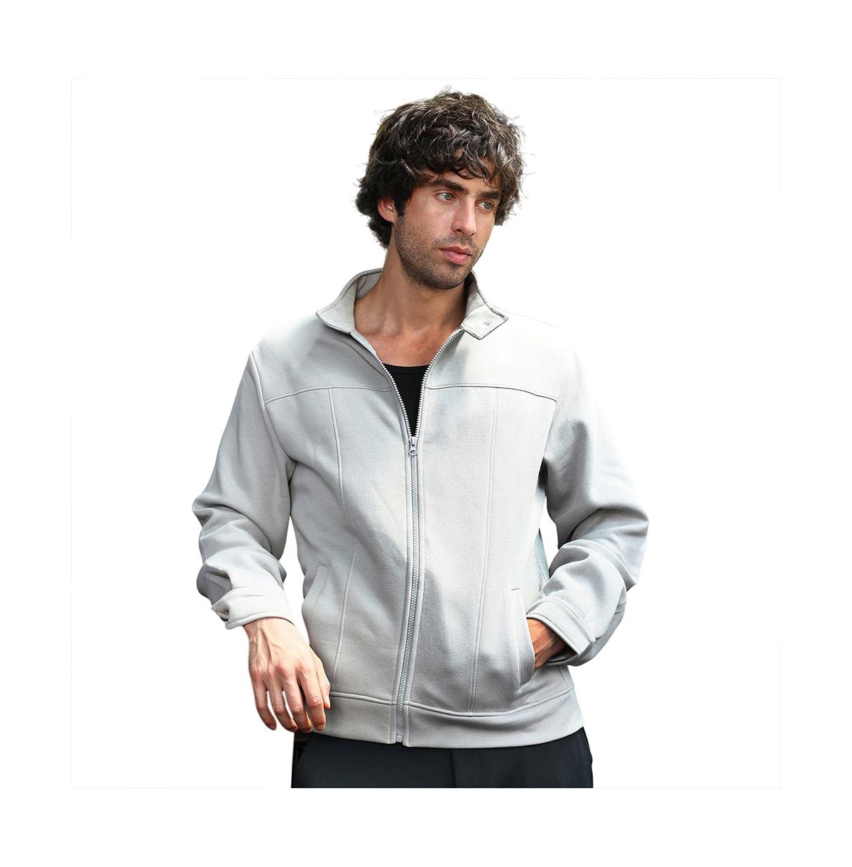 Click here for Campus Sutra Mens Cloud Grey Panel-Stitch Knit Jac... prices