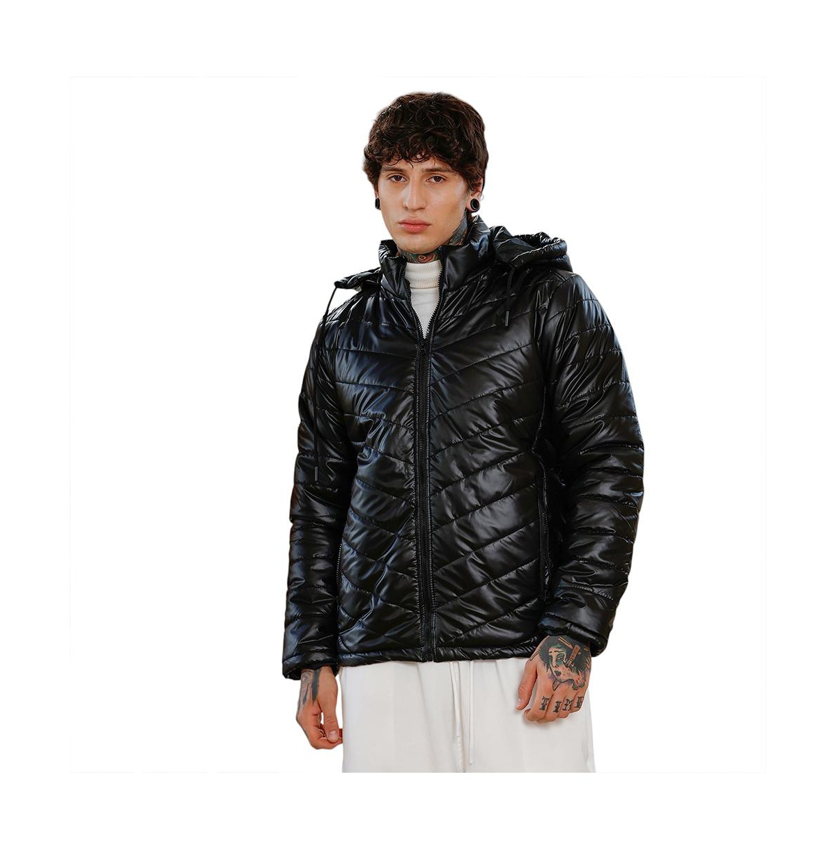 Click here for Campus Sutra Mens Onyx Black Patent-Quilt Puffer J... prices