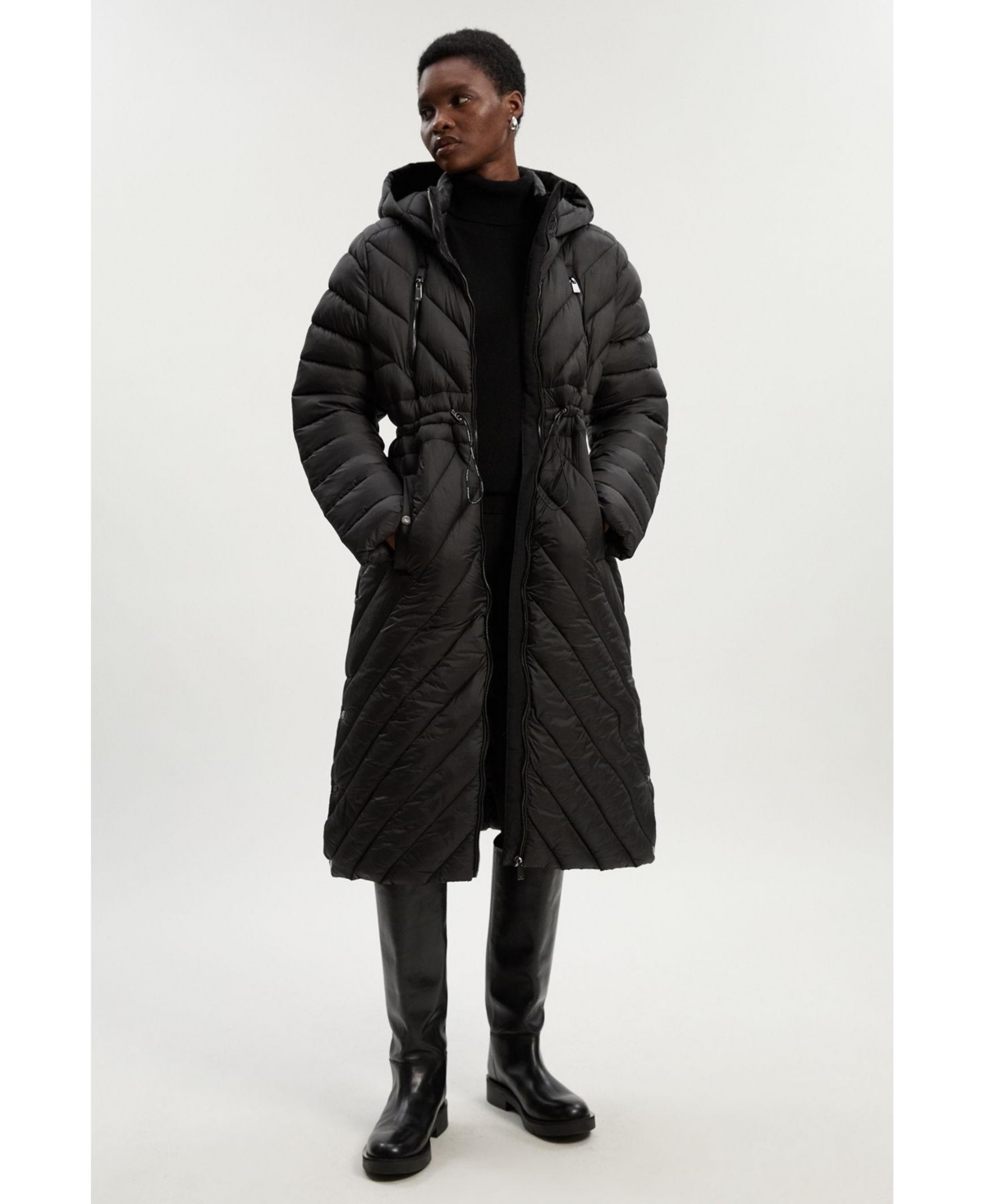 Click here for Petite Packable Knee Length Coat - Black prices