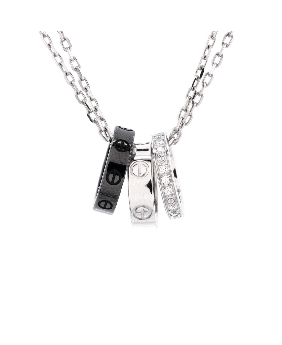 Click here for Pre-Owned Cartier Love 3 Ring Pendant Necklace - 1... prices