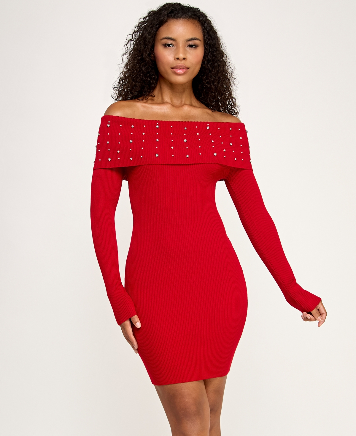 Click here for Bcx Womens Long Sleeve Slim Sweater Dress - RED prices