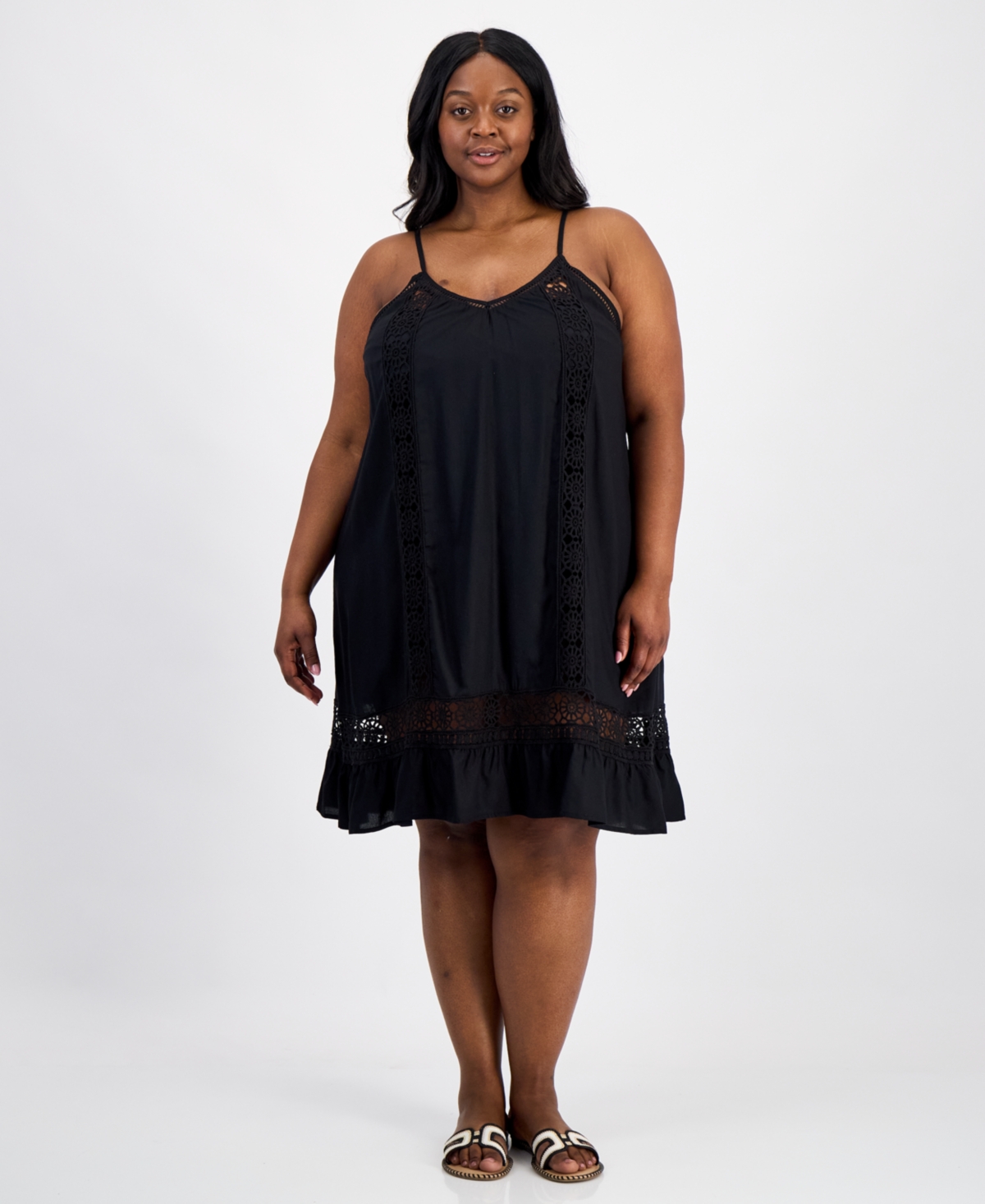 Click here for Raviya Plus Size Eyelet-Lace Spaghetti Swim Dress... prices
