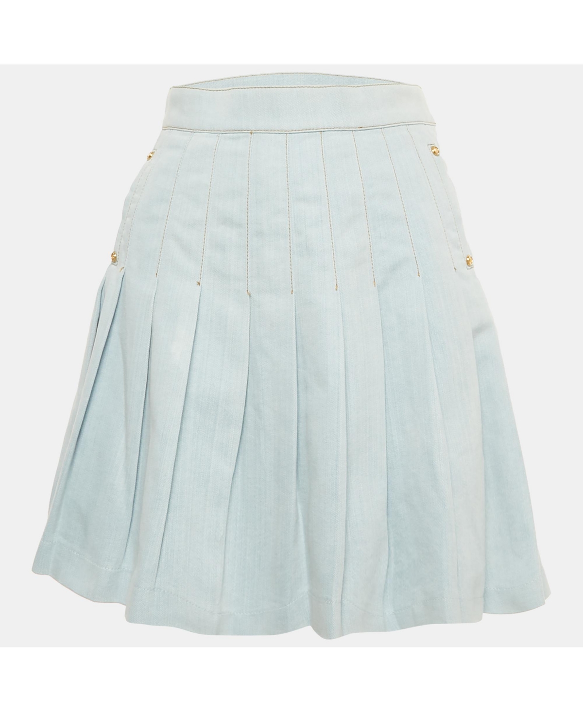 Click here for Pre-Owned Balmain Womens Blue Denim Pleated Mini S... prices