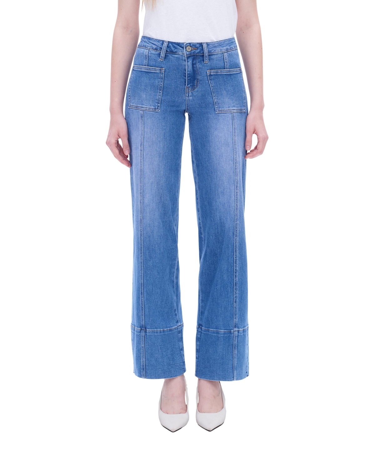 Click here for Bayeas Womens Mid-Rise Wide-Leg Denim Patch-Pocket... prices