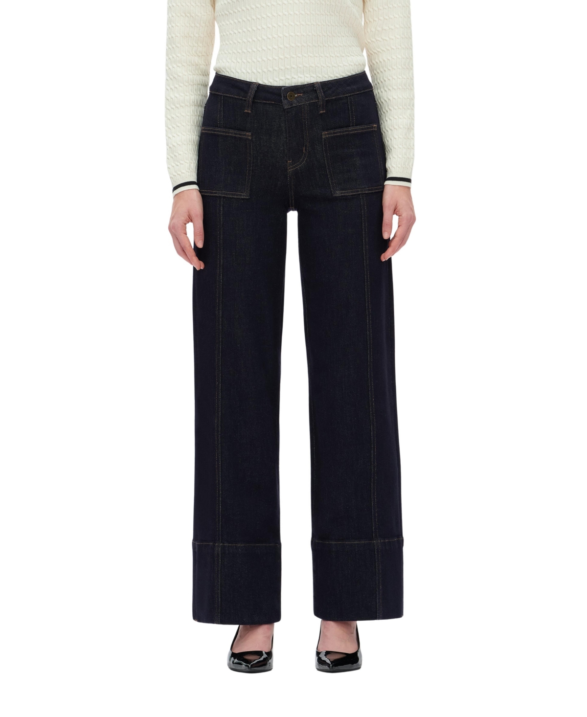 Click here for Bayeas Womens Mid-Rise Wide-Leg Denim Patch-Pocket... prices